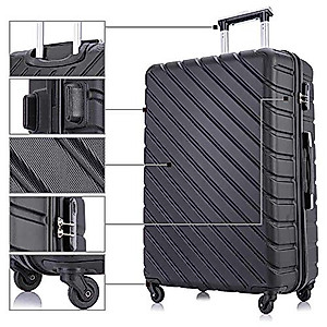 Apelila 4 Piece Hardshell Luggage Sets, Black Travel Suitcase, Check in & Carry On Luggages with Spinner Wheels Free Cover& Hangers Inside 18" 20" 24" 28"