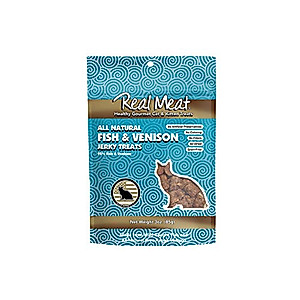 Real Meat, Air-Dried Jerky Treats, Free-Range, All-Natural Fish & Venison Cat Treats 3oz