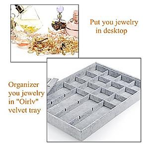 Oirlv 24 Grid Ice Velvet Jewelry Drawer Organizer Tray Stackable Jewelry Trays Removable Dividers for Rings Earring Storage Display