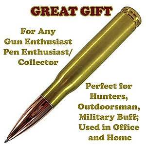 Caliber Gourmet Bullet Twist Pen, 50 Caliber Brass Bullet Design, Twist Open, in Gold, Perfect for Hunters, Military, Outdoorsman, Father's Day Gift