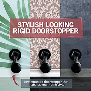Jack N’Drill (3 ⅛) Rigid Door Stop (12 Pack) - Rustproof Black Solid Door Stopper w/Durable Rubber Tips | Protects Walls & Doors from Damage | Great for Office & Home