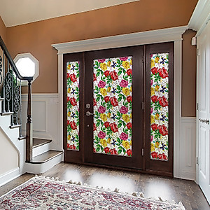 DKTIE Flower Series Stained Glass Window Film with Installation Kit, Decorative Window Privacy Film Sun Blocking Heat Control Static Cling Window Film Frosted Glass Film (A, 17.7 x 78.7 Inch)