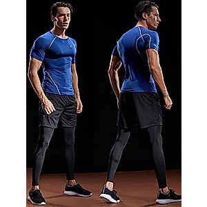 NELEUS Men's 3 Pack Compression Baselayer Athletic Workout T Shirts,5022,Black,Grey,Red,US M,EU L
