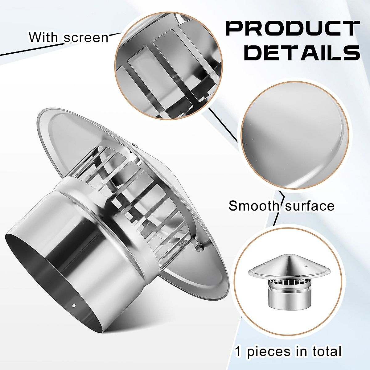 Tandefio 6 Inch Cone Top Chimney Cap Stainless Steel Cone Cap with Screen Chimney Cover Outside Roof Silver Fireplace Screen Cover Exterior Stove Pipe Topper for Vent Flue Family Kitchen Cooking