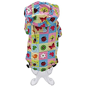 Dog Raincoat Hooded Leash Hole Waterproof Rain Coat Jacket Rainwear for Small Pet Cat Puppy (L: Length - 16", Square Multicolor)