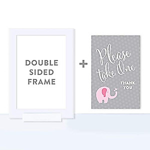 Andaz Press Birthday and Baby Shower Framed Party Sign, Double-Sided 4x6-Inch, Please Take One Party Favors Table Signage, Girl Elephant, 1-Pack, Includes Frame