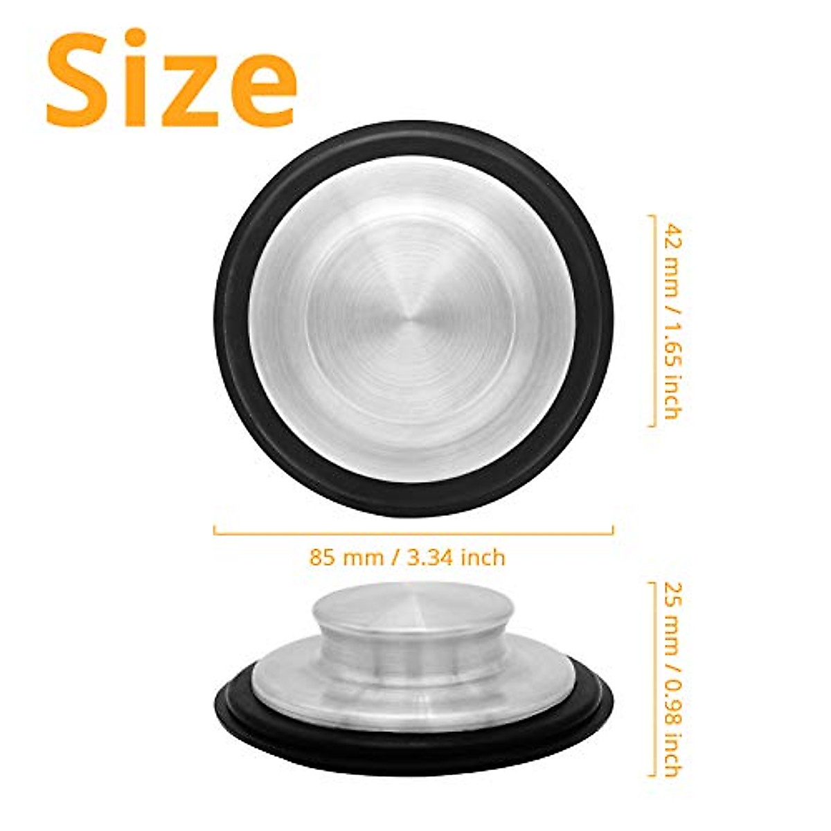 KUFUNG Sink Stopper, 3.35 Inch Universal Kitchen Sink Stopper Garbage Disposal Drain Stopper Brushed Stainless Steel Rubber STP-SS for Insinkerator, Kitchenaid, Kohler, Waste King (Silver)