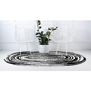 Unique Loom Braided Chindi Collection Casual Modern Black Oval Rug (3' 3 x 5' 0)