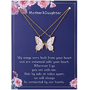 RS Mother Daughter Mom Necklaces Set for 2 Butterfly Matching Necklace Women Mother's Day Christmas Valentines Pendant Chain Gold Jewelry Gifts
