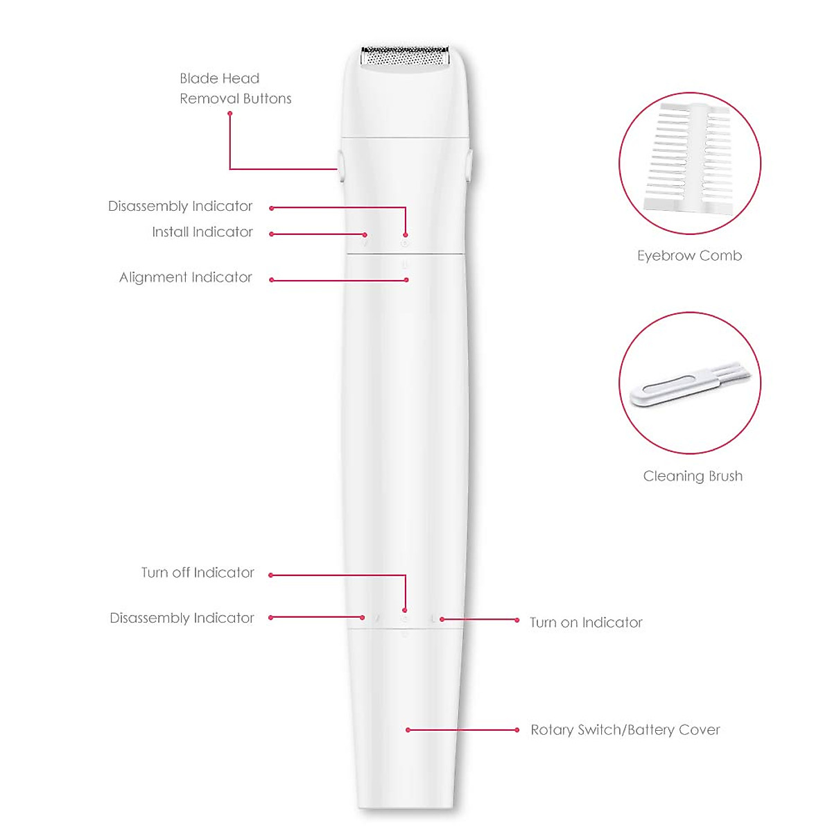 TOUCHBeauty Bikini Trimmer for Women, IPX6 Facial & Eyebrow Hair Trimmer with Case, Painless Body Shaver, Nose Hair Trimmer TB-1753