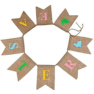 Maxdot Easter Rabbit Burlap Banner Carrot Bunting Banner for Easter Party Decoration, 2 Pieces