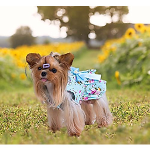 MSNFOASM 4pcs-New Spring Summer Puppy Dog Dress,Cute Colored Sun Flower Dog Bow Skirt for Small Girl Dogs(Floral,M)