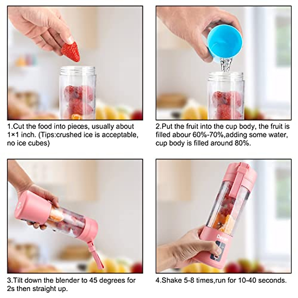 Portable Blender Smoothies Personal Blender Mini Shakes Juicer Cup USB Rechargeable.