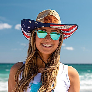 New Handwoven Premium Straw Cowboy Hat for UV Sun Protection | Adjustable Drawstring, Universal Size | Ideal for Beach, Fishing, Outdoor Camping Activities (American Flag)
