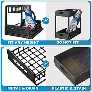 Solidhouse Under Sink Organizer, 2-Tier Under Sink Organizers and Storage No Drilling Rustproof Stainless Steel Pull Out Cabinet Organizer for Kitchen Bathroom