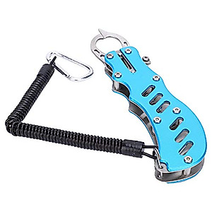 Fish Lip Grabber, Portable Stainless Steel Aluminum Alloy Fish Holder,Multi‑Functional Fish Controller Fishing Accessory,25mm/1in Maximum Concave Clamp Mouth(blue)