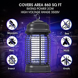 Bug Zapper, imirror Outdoor Bug Zapper, Waterproof Electronic Mosquito Zapper Fly Zapper for Outdoor and Indoor (20W-A)