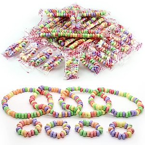 Candy Bracelet and Necklace Combo (24Pack) 12 Bracelets & 12 Necklace - Individually Wrapped,Rainbow Colors Colorful Fruit Flavored Chewables for Party Favors (24 PACK)