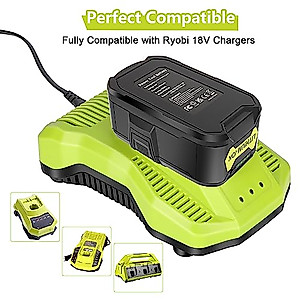 KUNLUN 2Pack 6.0Ah 18-Volt Replacement for Ryobi 18V Lithium Battery ONE+ Plus P108 P102 P103 P104 P105 P107 P109 P122 PBP005 RB18L50 Cordless Power Tools