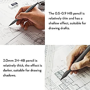 Nicpro 5 PCS Art Mechanical Pencils Set, Black Artist Metal Drafting Pencil 0.5 & 0.7 & 0.9 mm & 2PCS 2mm Graphite Lead Holder(4B 2B HB 2H) for Drawing Writing Sketching With Lead Refills Erasers Case