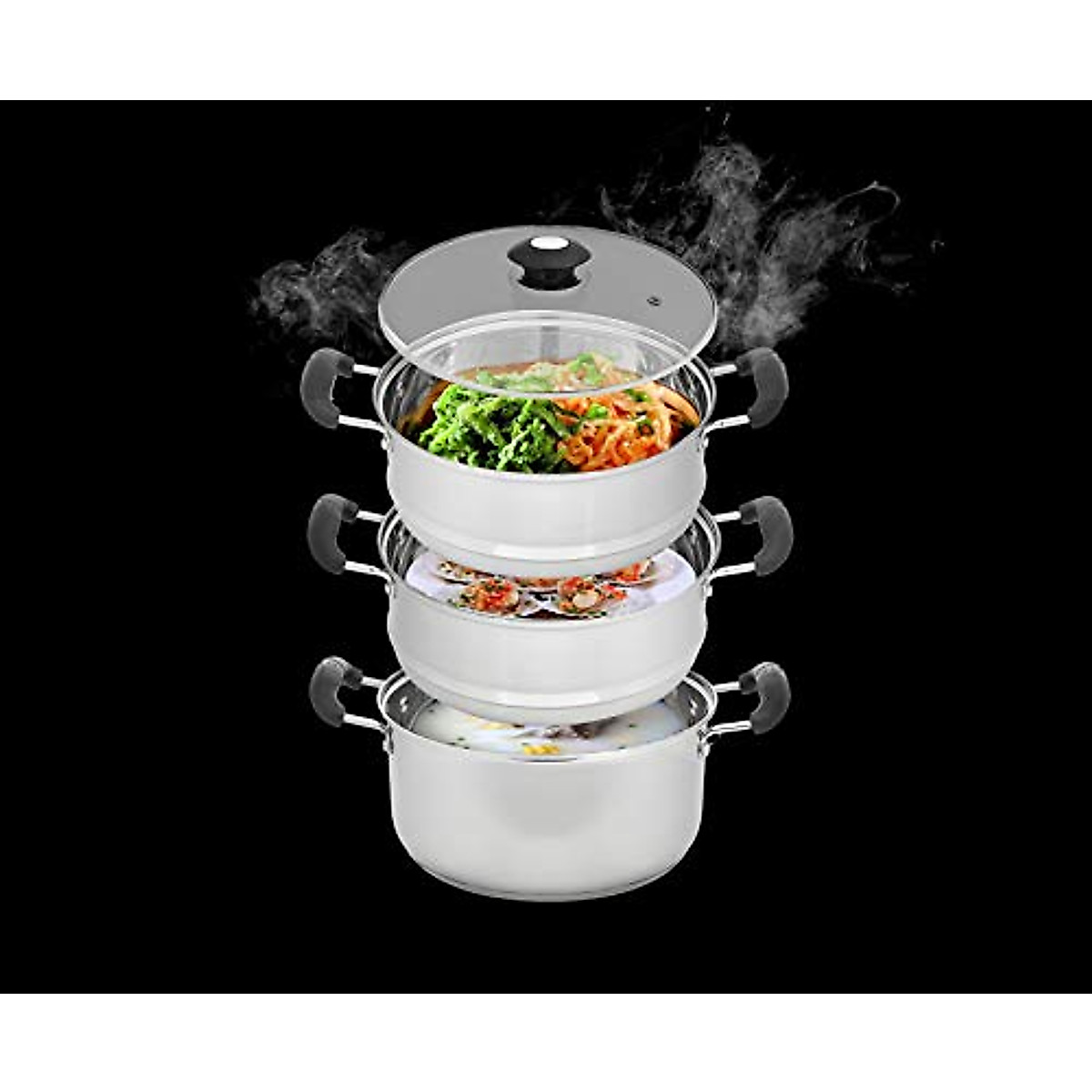 CONCORD 10" Stainless Steel 3 Tier Steamer Steaming Pot Cookware 24 CM (Induction Compatible)