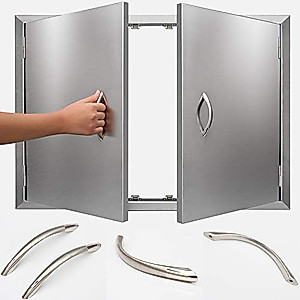 APWONE Outdoor Kitchen Doors Double BBQ Access Doors Removable 304 Stainless Steel Doors with Chromium Plated Handle - 31" X 24"