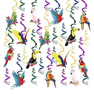 UOMNICUE Parrot Hanging Swirls Decoration,20 PCS Double Sided Print Tropical Birds Parrot Foil Swirls Ceiling Streamers Decor for Kids Rio Birthday Baby Shower Tropical Luau Theme Party Favor Supplies