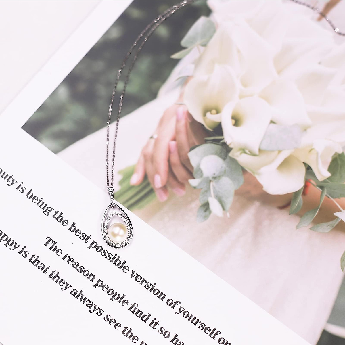 AKOCIDY 925 Sterling Silver Pearl Pendant Necklace | Freshwater Cultured White 9.5-10mm Real Pearl