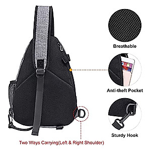 MOSISO Sling Backpack, Travel Hiking Daypack Folding Pocket Outdoor Rope Crossbody Shoulder Bag with USB Charging Port, Gray