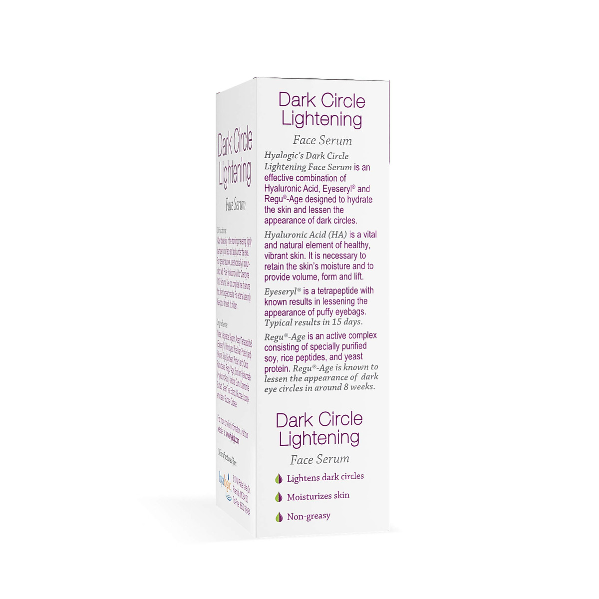 Hyalogic Dark Circle Lightening Face Serum - Treat Under Eye Dark Circles w/Hyaluronic Acid, Eveseryl & Regu-Age - Soothe, Nourish & Rejuvenate Skin - 1oz