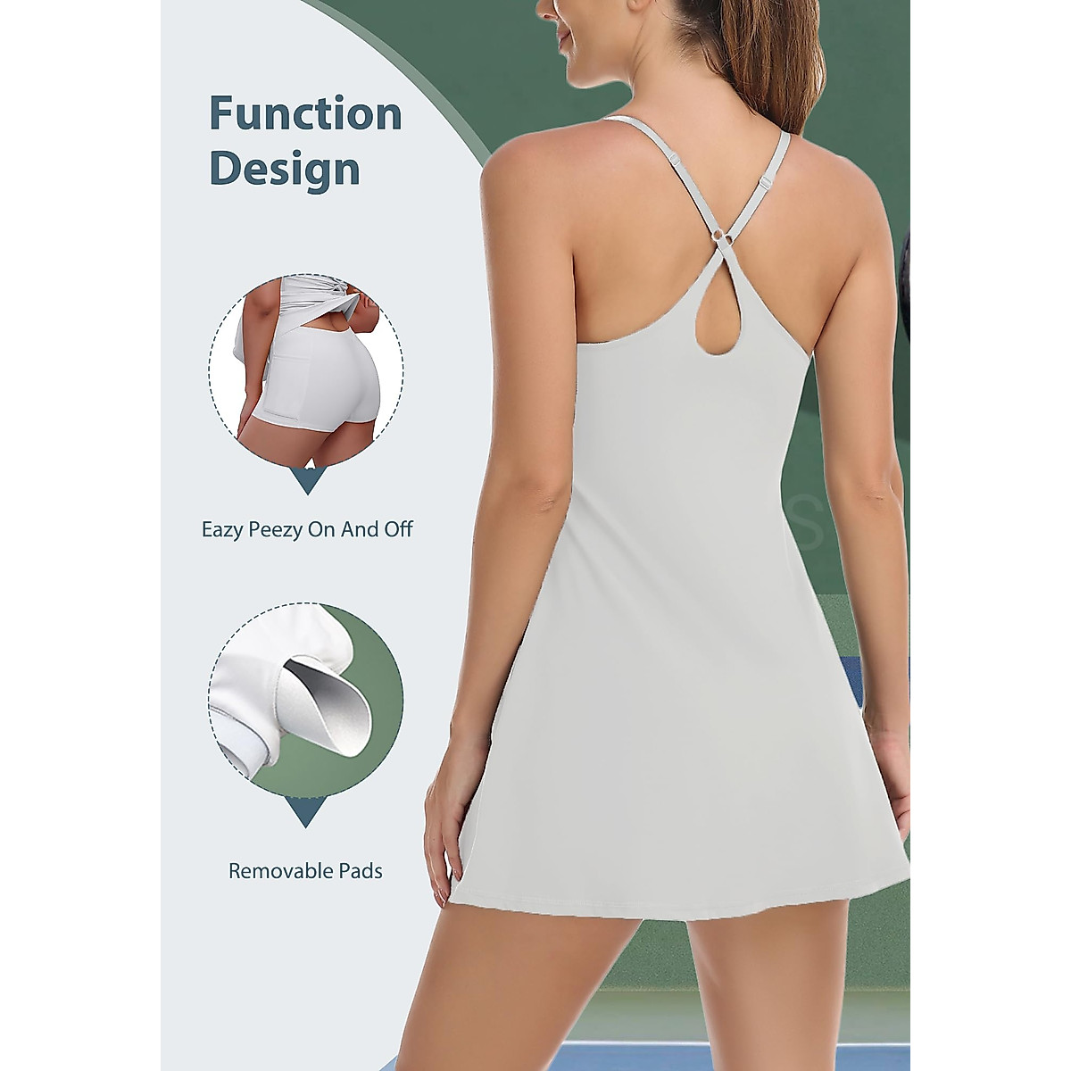 gofiep Womens Eazy Peezy Tennis Dress, Workout Dress with Shorts & Bra Golf Athletic Dresses for Women Black/White