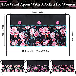 Handepo 4 Pack Teachers Waist Aprons for Women Waist Length Aprons with Pockets Design Adjustable Waist Tie Half Apron for Kitchen Garden Work