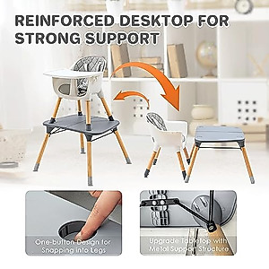 IKARE Wooden Baby High Chair W/Removable Tray & Safety Harness, 5-in-1 Kids Chair Table Set/Booster Seat/Infant Feeding Chair | Grows with Your Child | Adjustable Legs | Modern Wood Design (Gray)