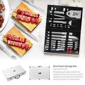 SENDAIST Deluxe BBQ Grill Tool Set – 32 PCS Camping BBQ Grilling Accessories – Portable Grill Utensil Set with Thermometer in Heavy Duty Aluminum Case