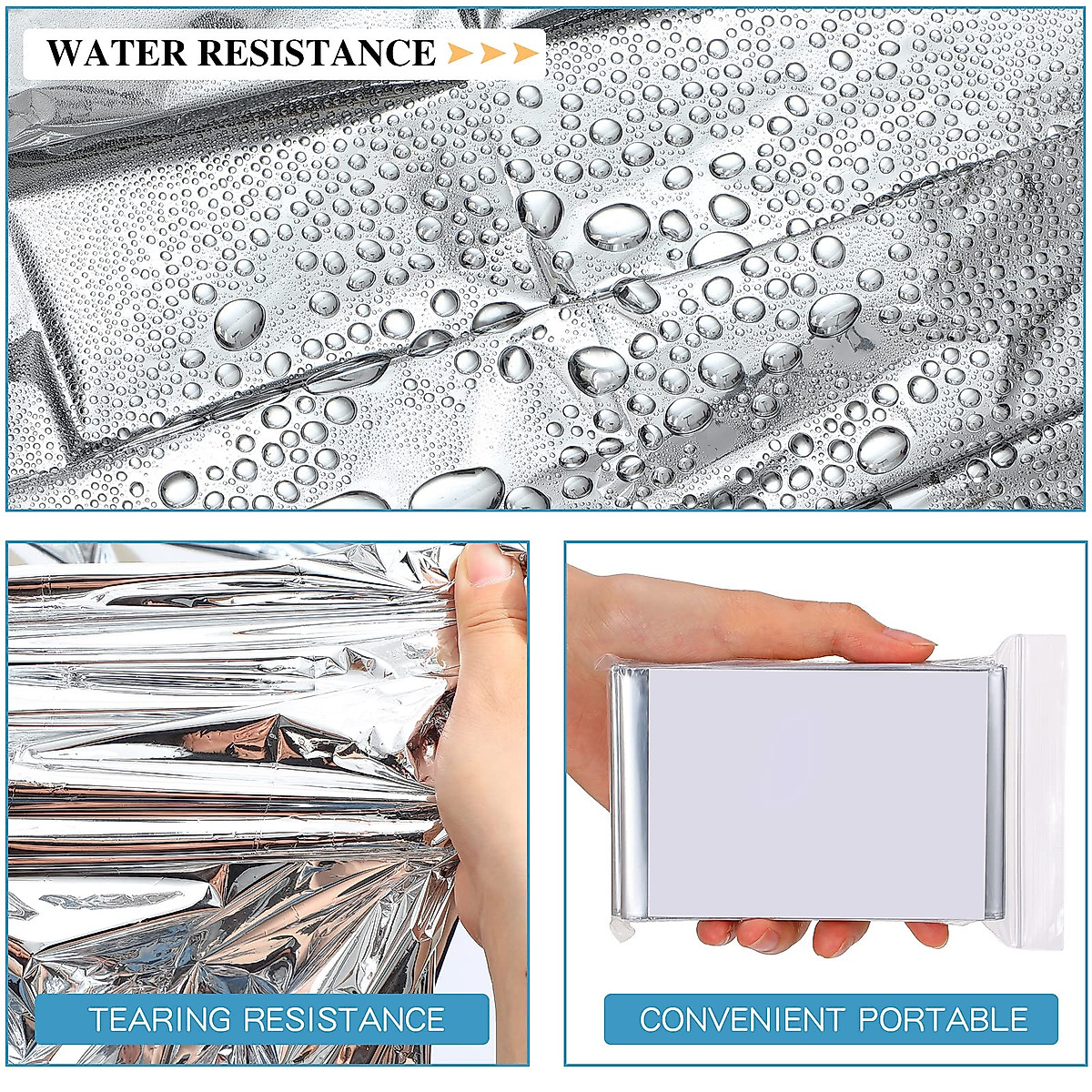 Macarrie 100 Pack Emergency Thermal Blankets Silver Foil Survival Blanket Space Blanket Survival Kit for Outdoors, Camping, Hiking, Homeless, Survival or First Aid (Silver)