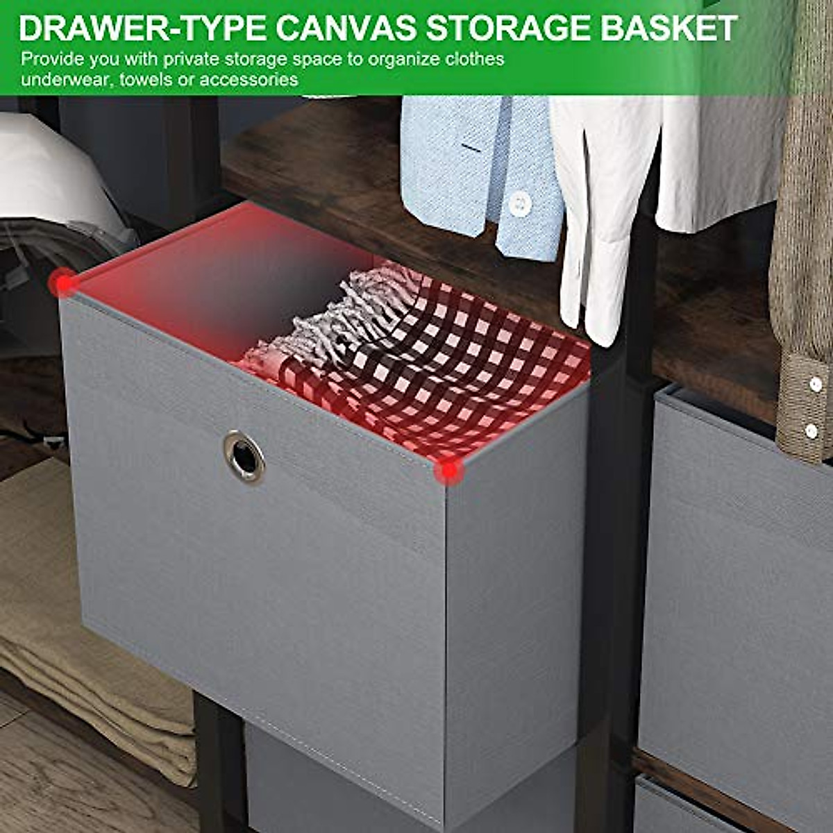 Tribesigns Freestanding Closet Organizer, Heavy Duty Clothes Closet, Extra Large Metal Garment Rack with Shelves and Hanging Rod, Vintage Walnut Board Finish & Black Metal Frame