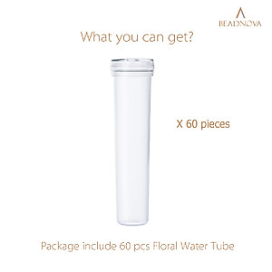 BEADNOVA Flower Water Tubes 2.8 Inch Plastic Water Tubes for Flowers Floral Vials with Caps for Decoration Flower Arrangement (Clear, 60 Pcs)