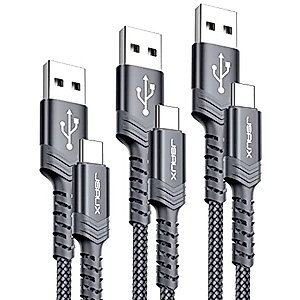USB-C Cable 3A Fast Charging, JSAUX 3-Pack (10ft+6.6ft+3.3ft)USB A to Type C Charge Nylon Braided Cord Compatible with Samsung Galaxy S20 S10 S9 S8 Plus Note 10 9 8,PS5 Controller,USB C Charger(Grey)
