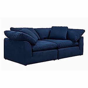 Sunset Trading Contemporary Puff Collection 2 Piece 88" Wide Slipcovered Modular Sofa | Stain-Proof Water-Resistant Washable Performance Fabric | Navy Blue Sectional, Deep-Seating Down-Filled Couch