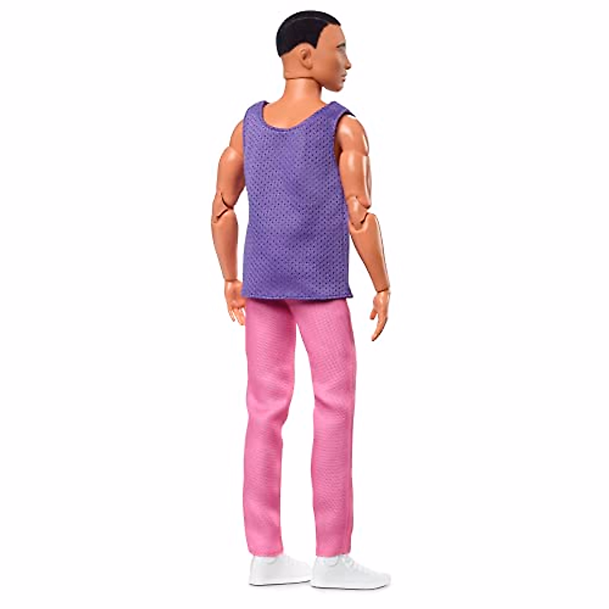 Barbie Looks Ken Doll with Black Hair Dressed in Purple Mesh Top and Pink Trousers, Posable Made to Move Body, 6 years and older