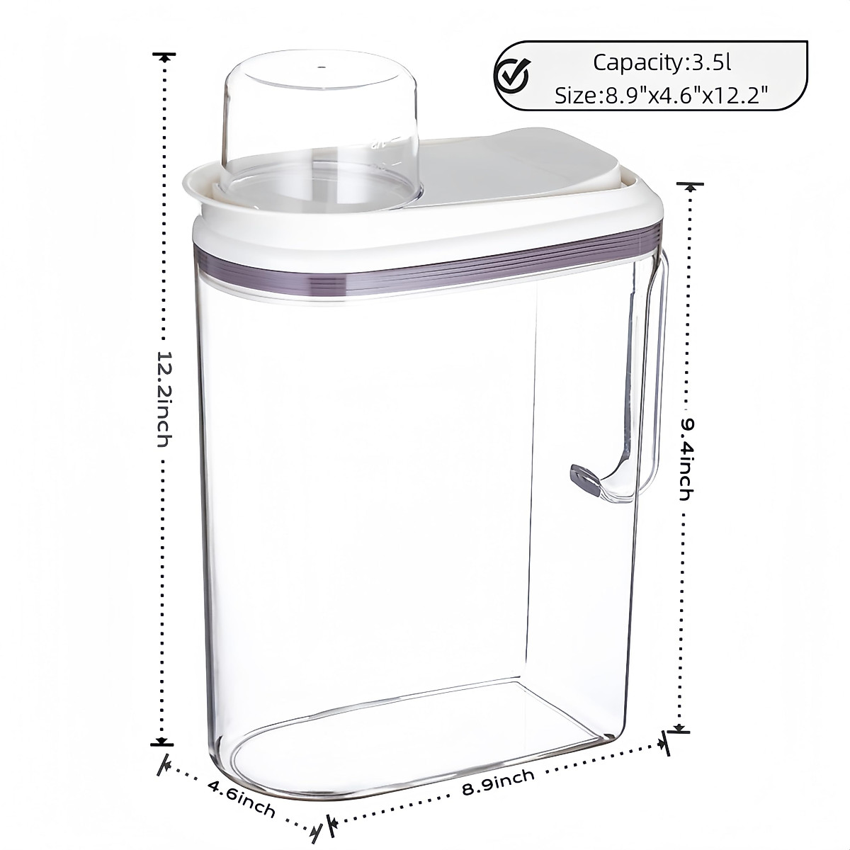 BeiZanWan Cereal Containers Storage Airtight,3.5L Rice Storage Container with Measuring Cup,Cereal Dispenser with Spout/Handle,Dry Food Storage Container(Food Grade)