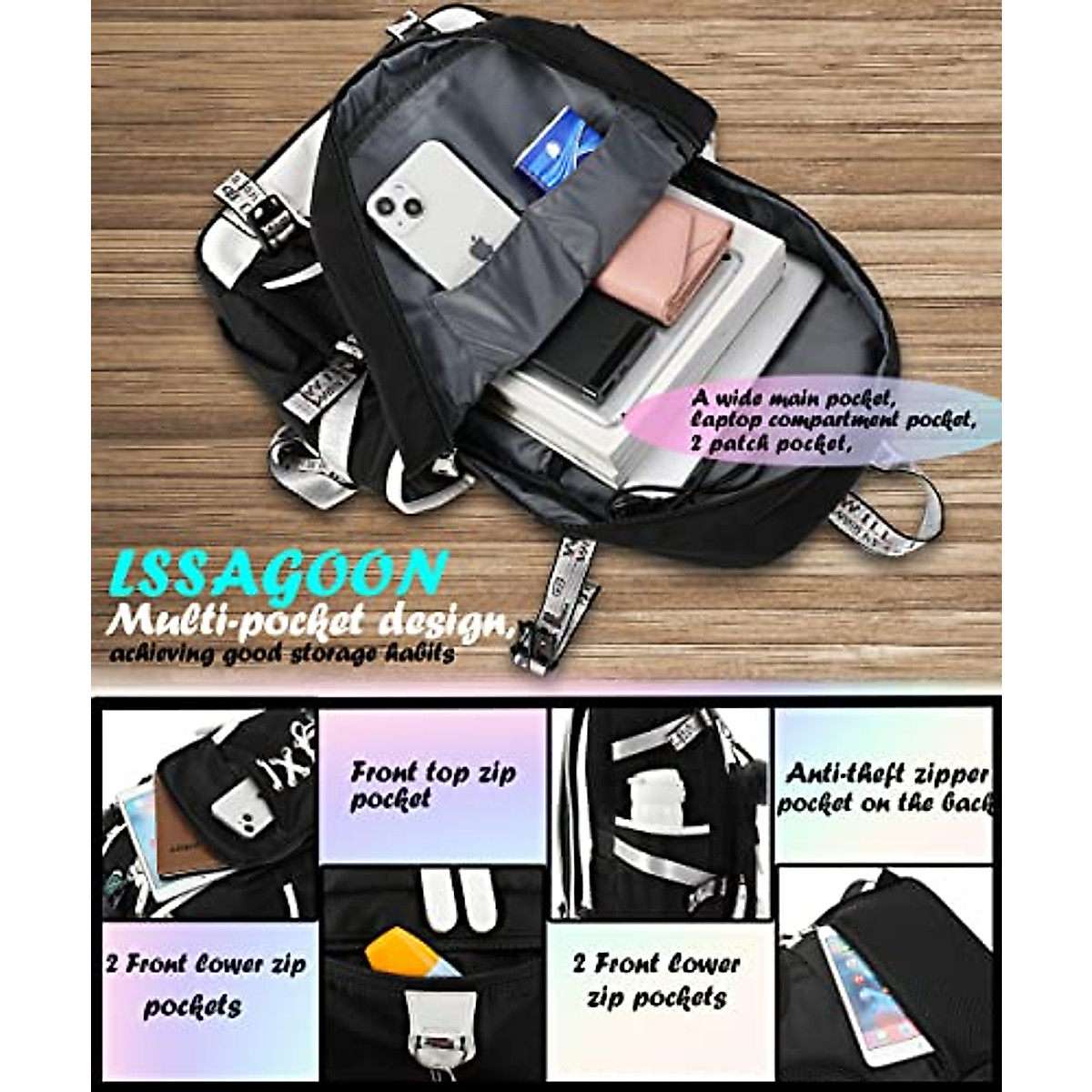 LSSAGOON Backpack for Women Teen Kids Girls, Water Resistant Casual Daypack Fits Laptop with USB Charging Port,Cute Bookbag for Travel,School,Hiking,Gift…