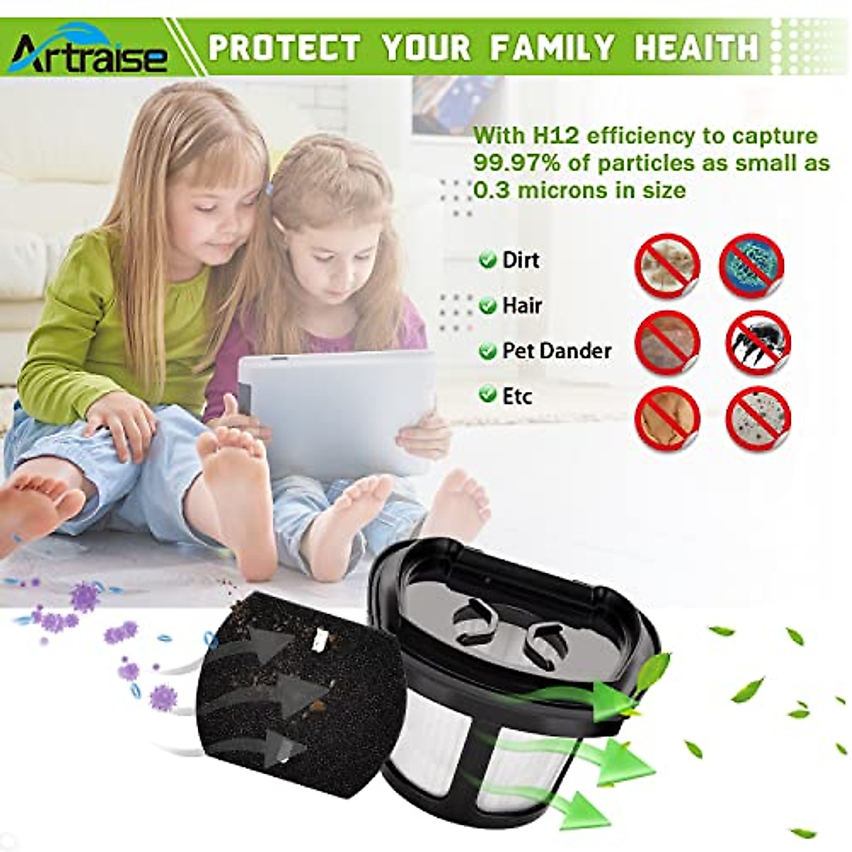 4 Pack 2390A Filter Replacement for Bissell Pet Hair Eraser Filter Hand Model 2390 2389 23903 2284W Handheld Vacuum, Compare to Parts # 1614212 1614203 1614204, 4 Mesh Filters 8 Foam Filters