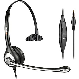 Cell Phone Headset with Microphone Noise Cancelling & Call Controls, 3.5mm Computer Headphones for iPhone Laptop PC Tablet Skype K12 School Classroom Home Office Business, Clear Chat, Ultra Comfort