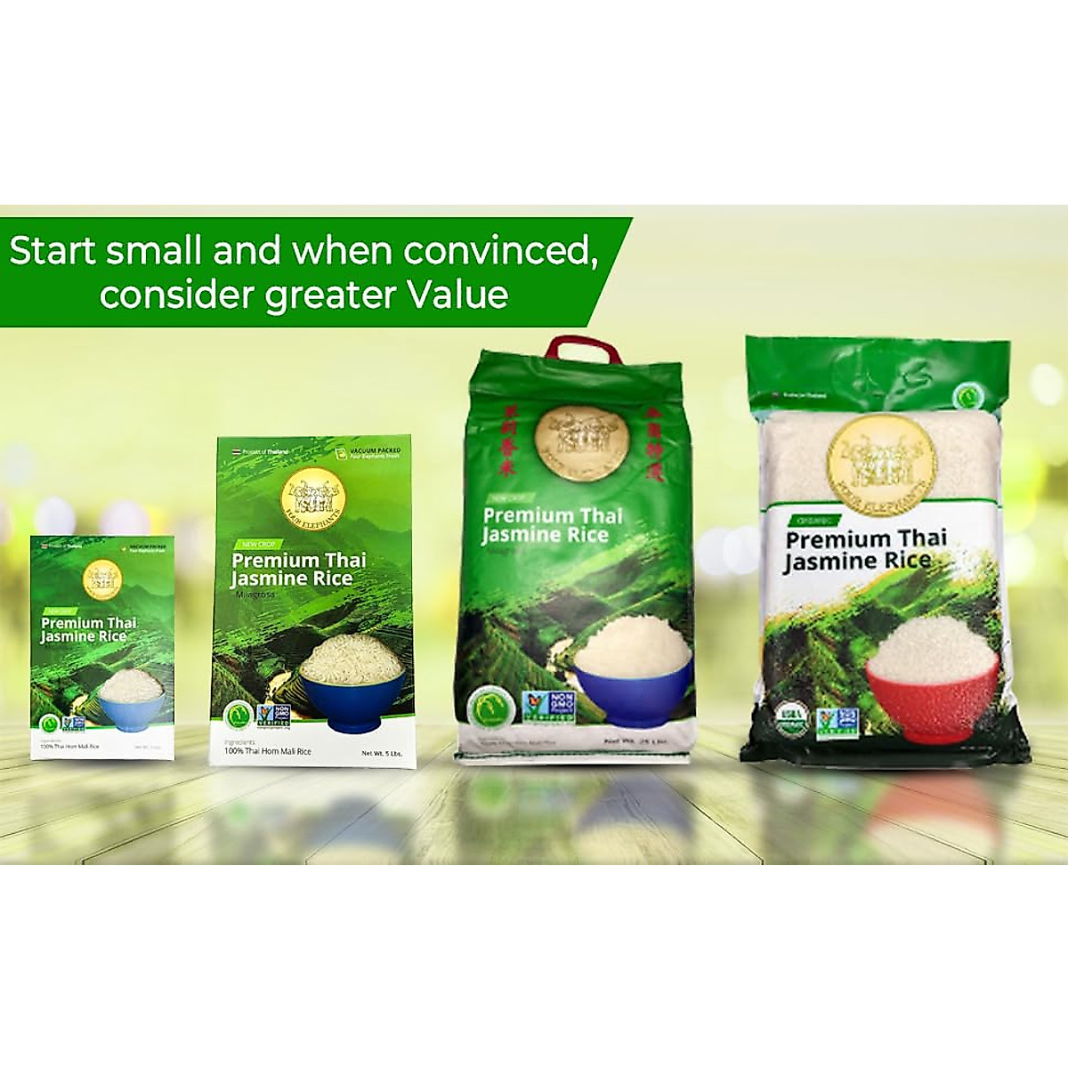 2 Pounds (LBS) Premium Thai Hom Mali Jasmine Rice | Endorsed By Pro Chefs | Four Elephants Brand | DIY Friendly Cooking Instructions Packaging