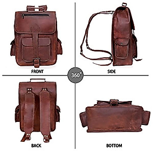 C CUERO 16 Inch Genuine Leather Laptop Backpack Retro Rucksack Backpack Bag Travel Daypack Camping Knapsack