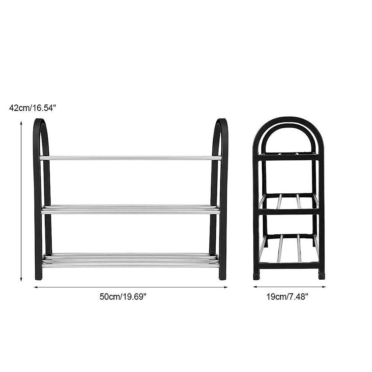 Gorgeri Shoes Rack, Plastic + Aluminum Metal Shoe Storage Organizer Standing Shelf DIY Home Organizer (3 Tiers: 50 * 19 * 42cm / 19.69 * 7.48 * 16.54in)