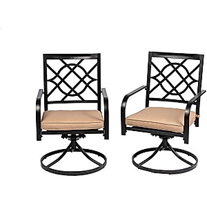 Incbruce 2 Piece 360 Degrees Swivel Metal Patio Chairs, Outdoor Dining Rocker Chairs with Armrest for Garden, Poolside, Backyard(Brown Cushions)