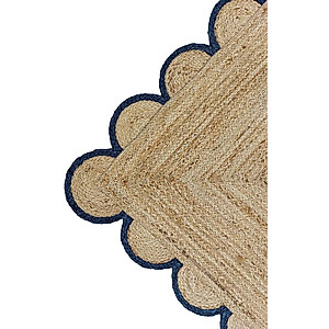 Jute Area Rug for Home and Living Room Décor Rectangular Scalloped Vintage Jute Area Rug Carpet Navy 2' x 3' by Varsha Textile