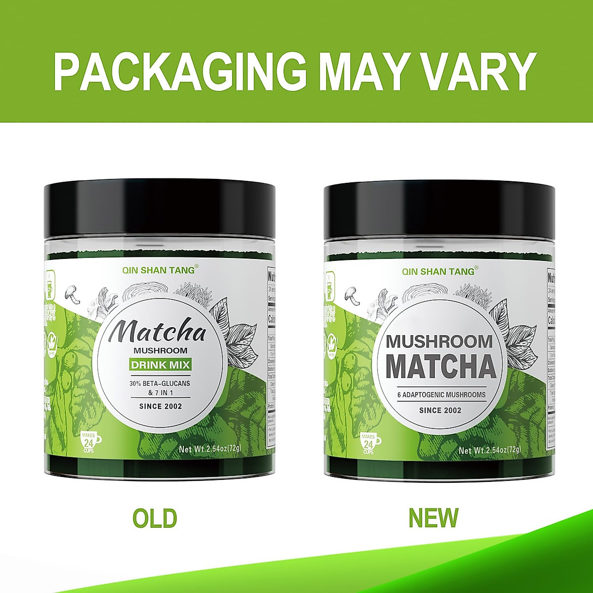 Mushroom Matcha Powder, Unsweetened, Mixed with Six Mushroom Extracts and Ceremonial Grade Matcha Green Tea, 24 Servings
